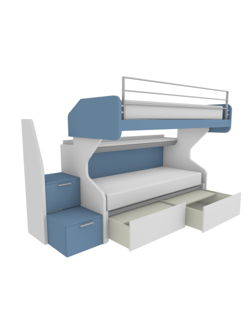 Litera corredera que ahorra espacio con cajones y escalera con cajones