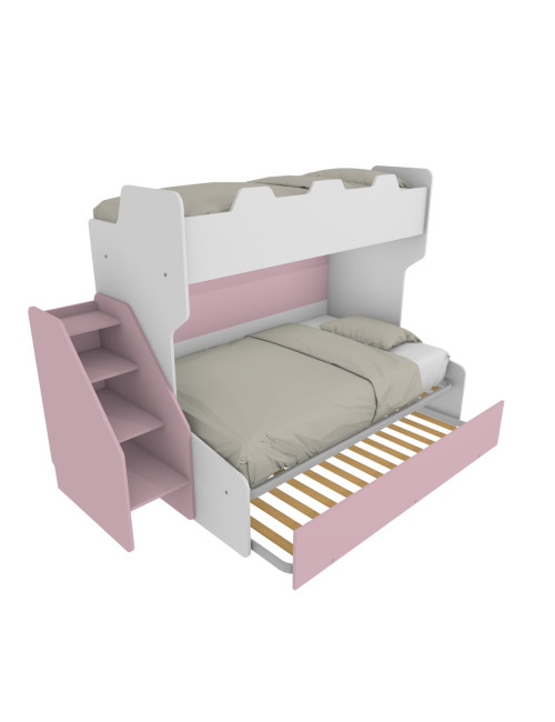 Litera de 3 plazas con tercera cama extraíble y escalera de ...