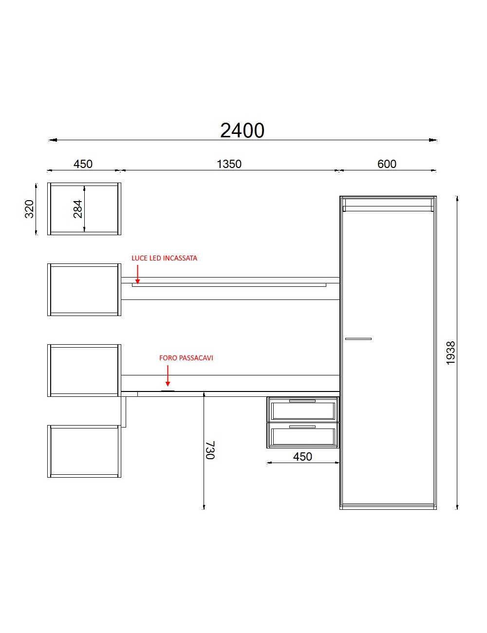Angolo studio sospeso design | Scrivania, pensili, armadio